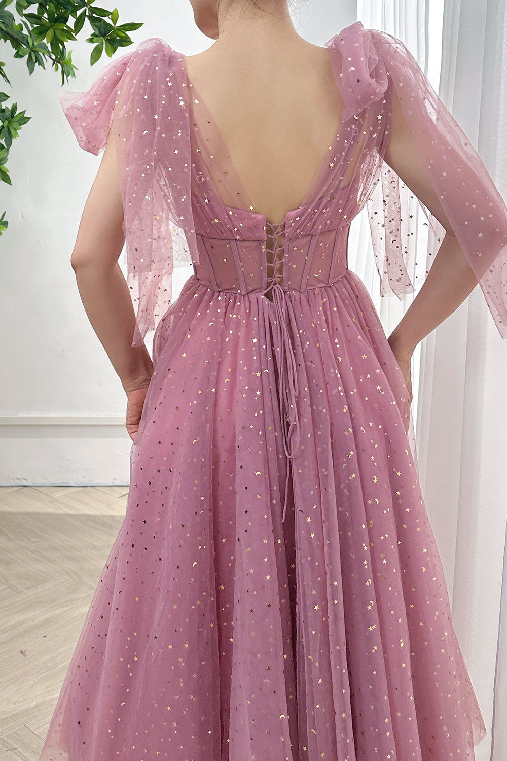 MissJophiel Infinity Corset Star Tulle Midi Dress with Mid Slit