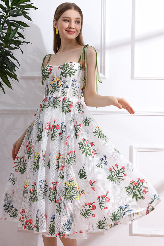 MissJophiel Corset Colorful Floral Net Dress with Removable Tie Straps