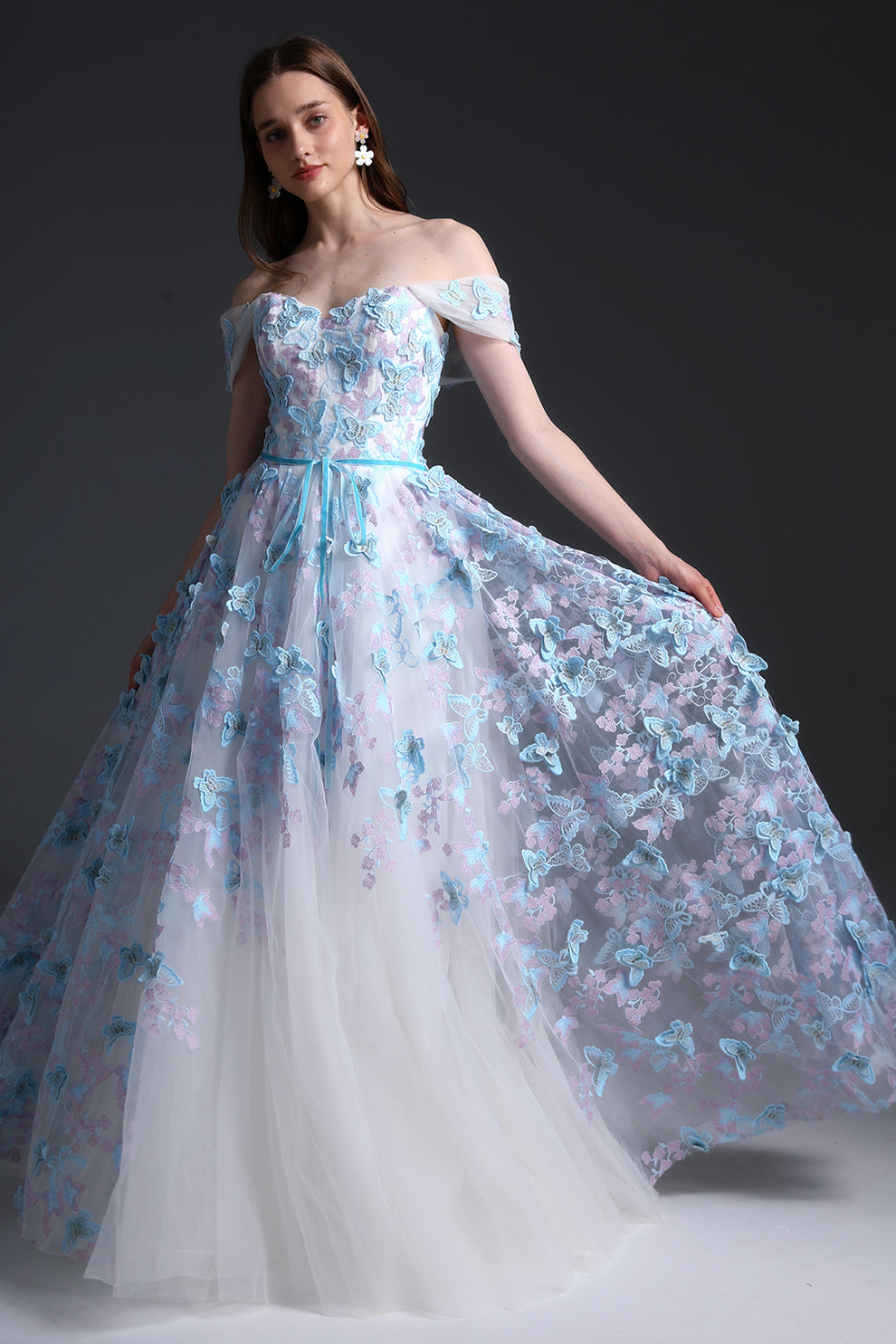 MissJophiel Off the Shoulder Corset Butterfly Tulle Long Dress