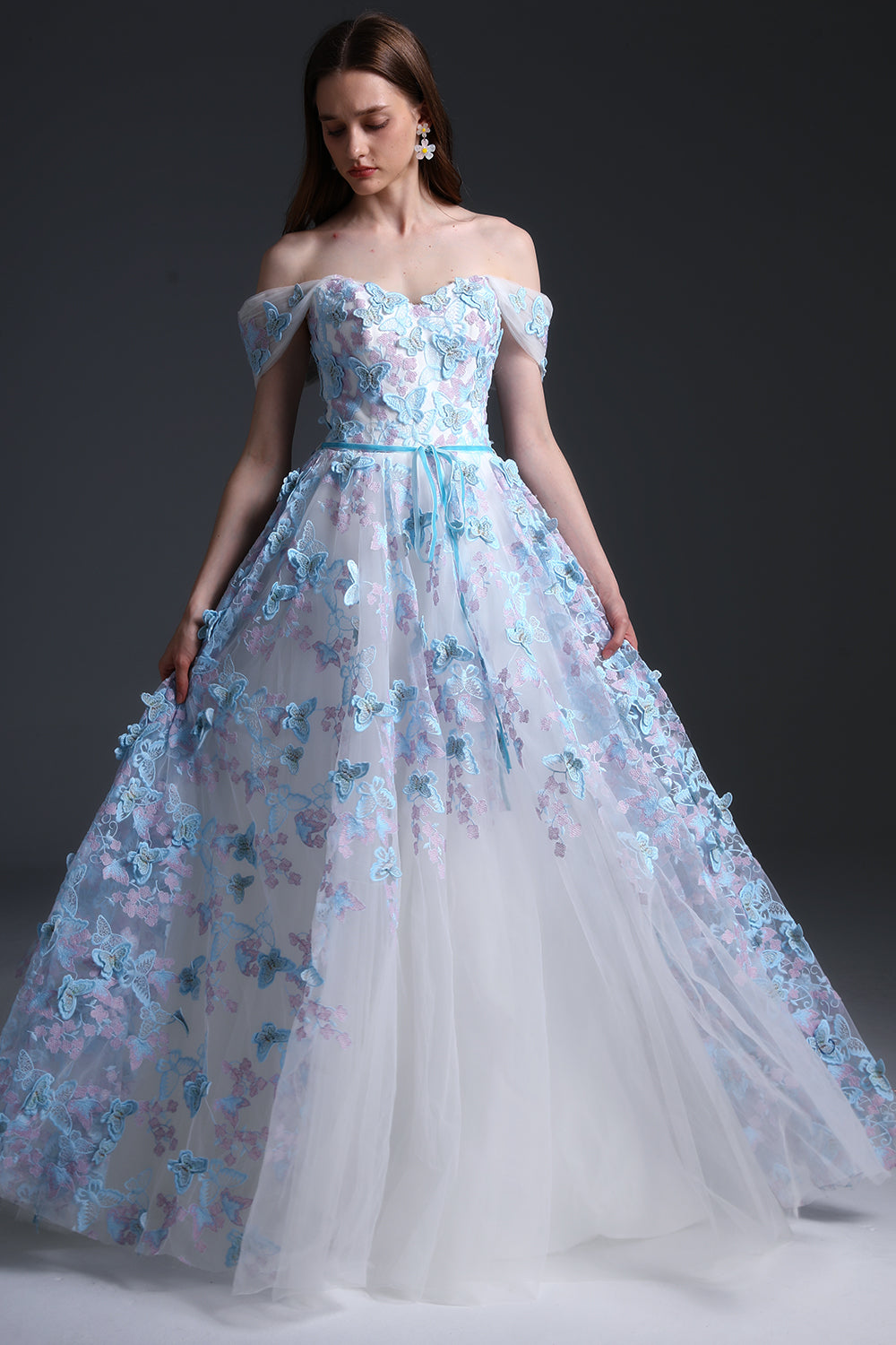 MissJophiel Off the Shoulder Corset Butterfly Tulle Long Dress
