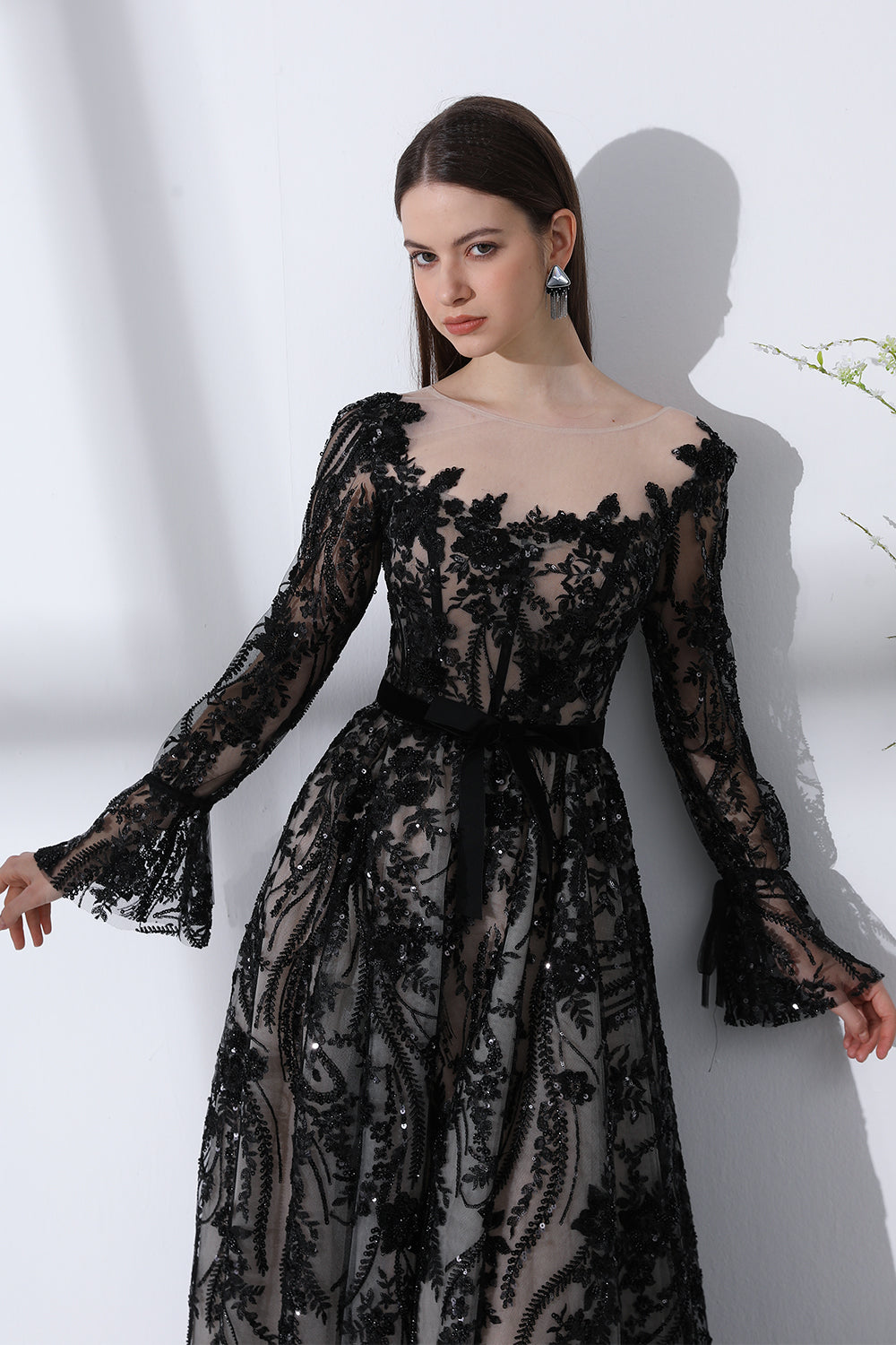 MissJophiel Long Sleeves Corset Floral Embroidery Beaded Dress