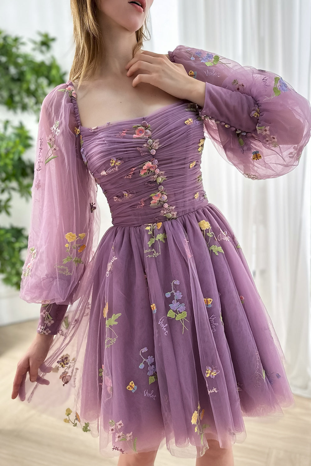 MissJophiel Long Sleeves Corset Floral Embroidery Mini Dress