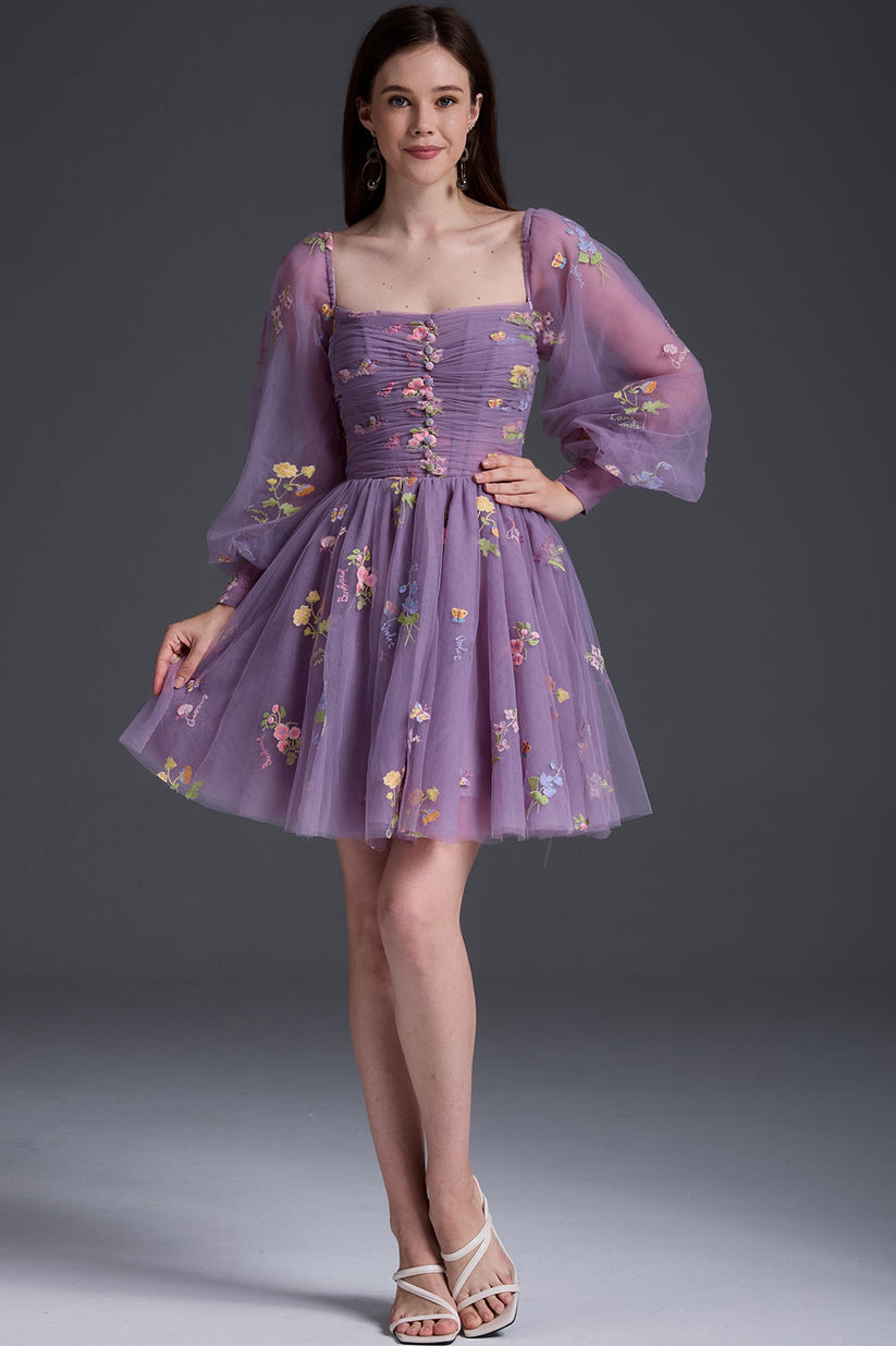 MissJophiel Long Sleeves Corset Floral Embroidery Mini Dress