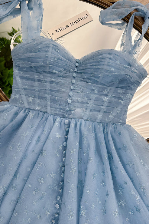 MissJophiel Sweetheart Sky Blue Slit Long Prom Dress with Removable Straps