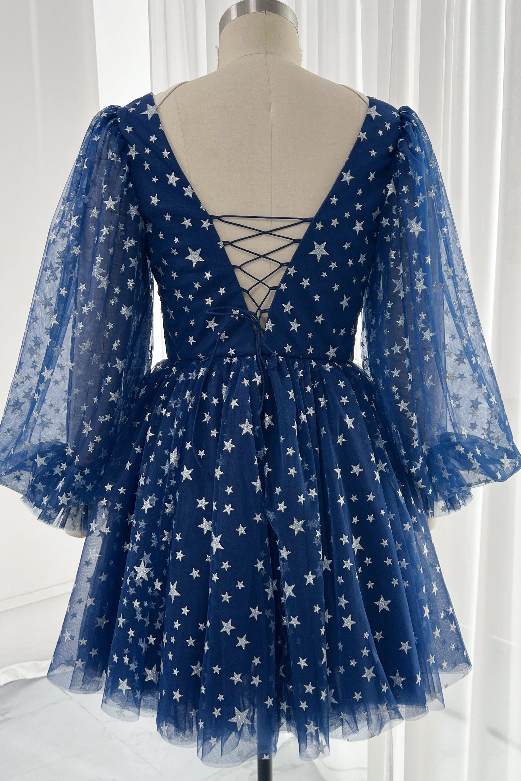 MissJophiel Long Puff Sleeves V Neck Mini Prom Dress