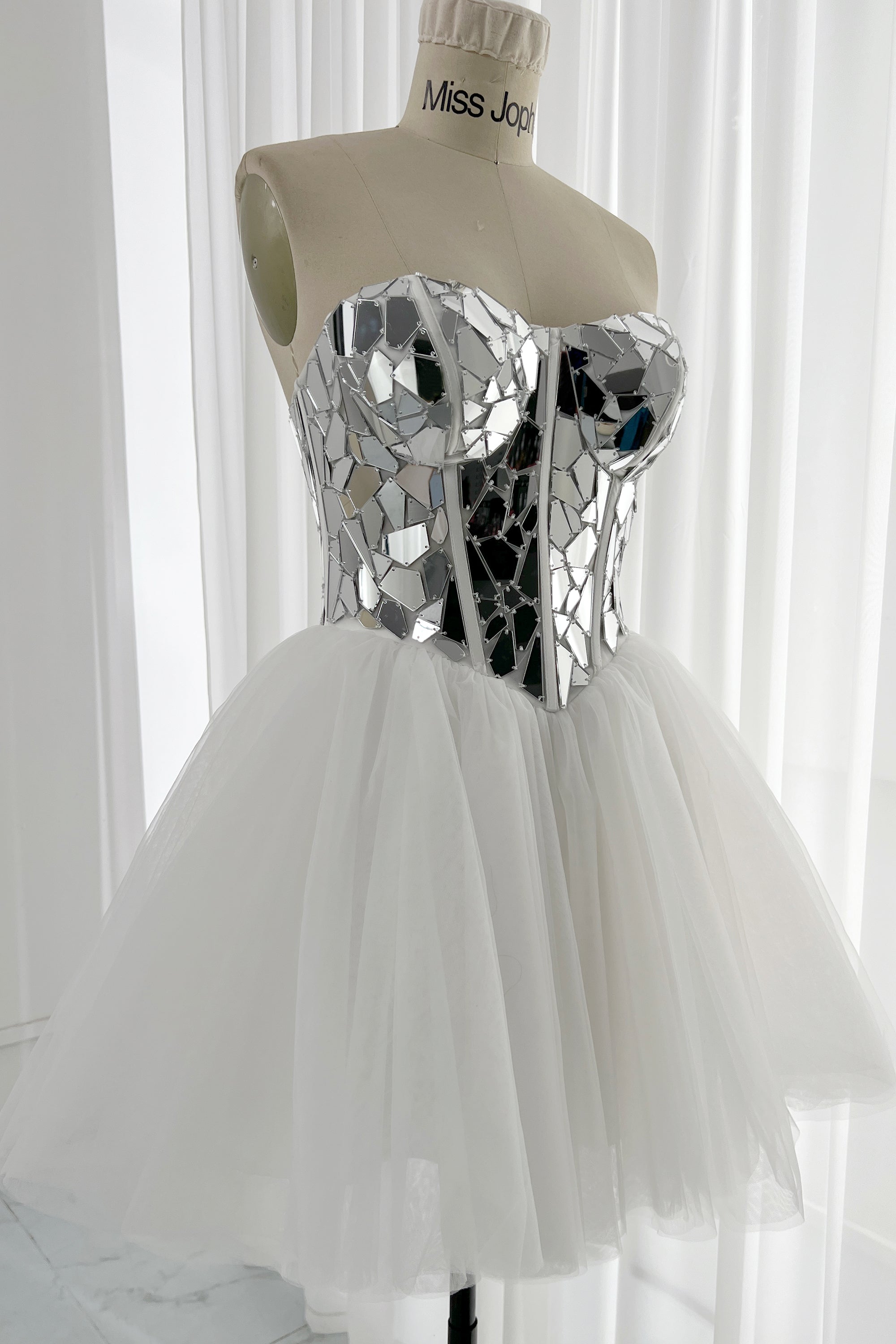 MissJophiel Strapless Cut Glass Mirror Embellishment Mini Dress with ...