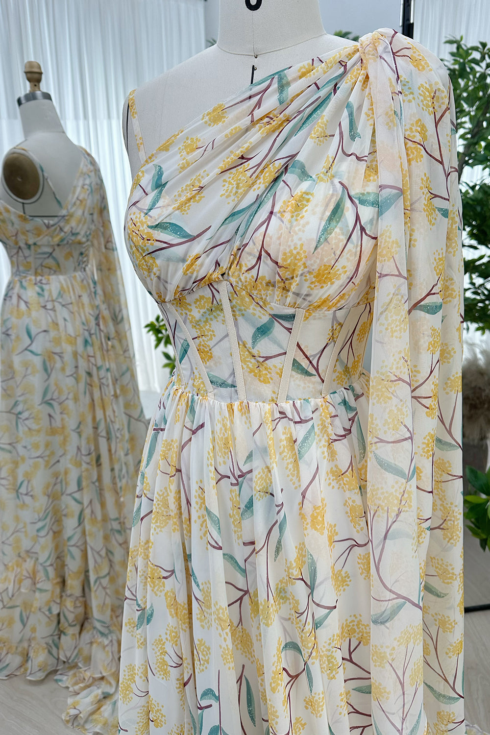 MissJophiel Infinity Corset Floral Print Chiffon Long Dress with Slit