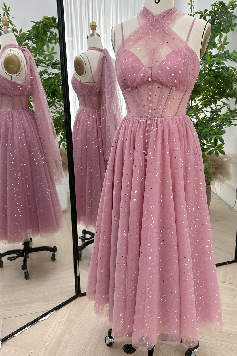 MissJophiel Infinity Corset Star Tulle Midi Dress with Mid Slit