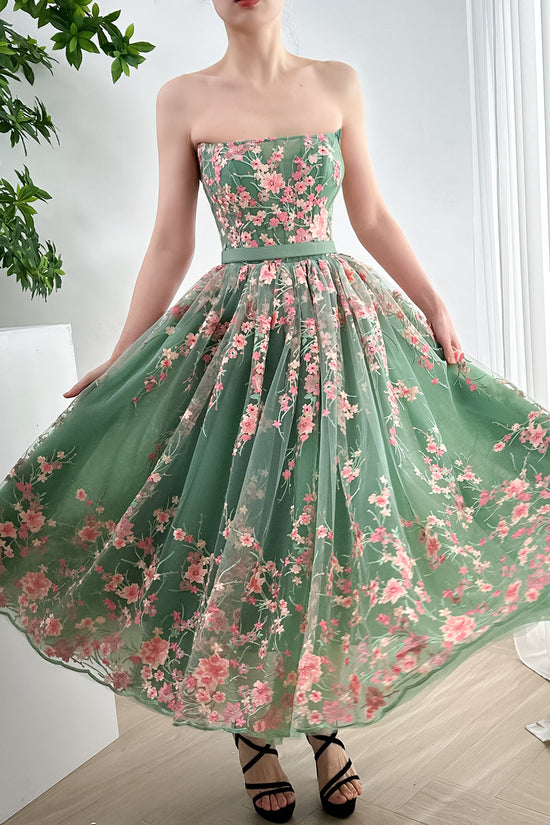 MissJophiel Strapless Embroidery Floral Corset Midi Dress