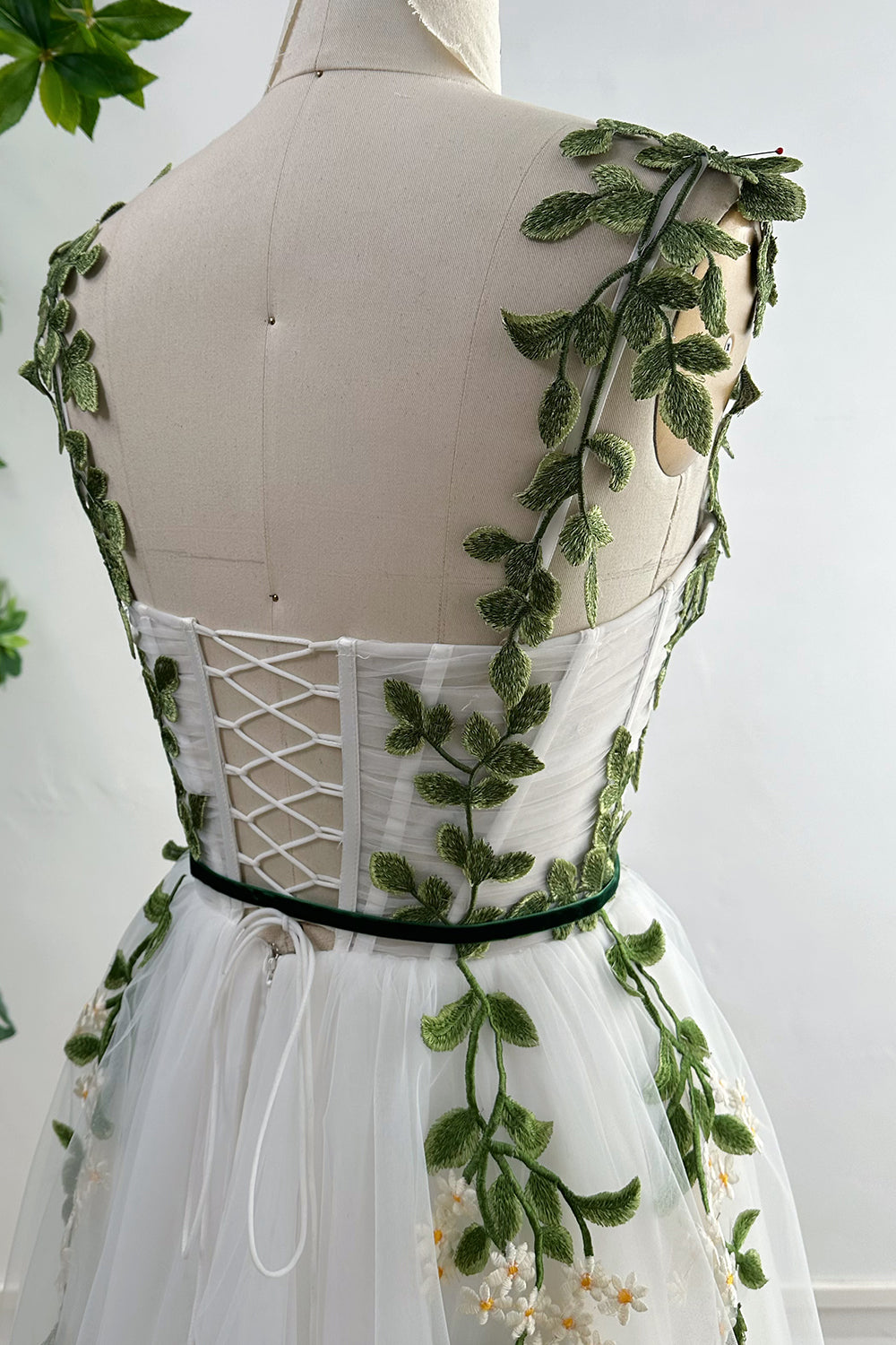 MissJophiel Corset Leaf Embroidered Midi Dress with removable Straps