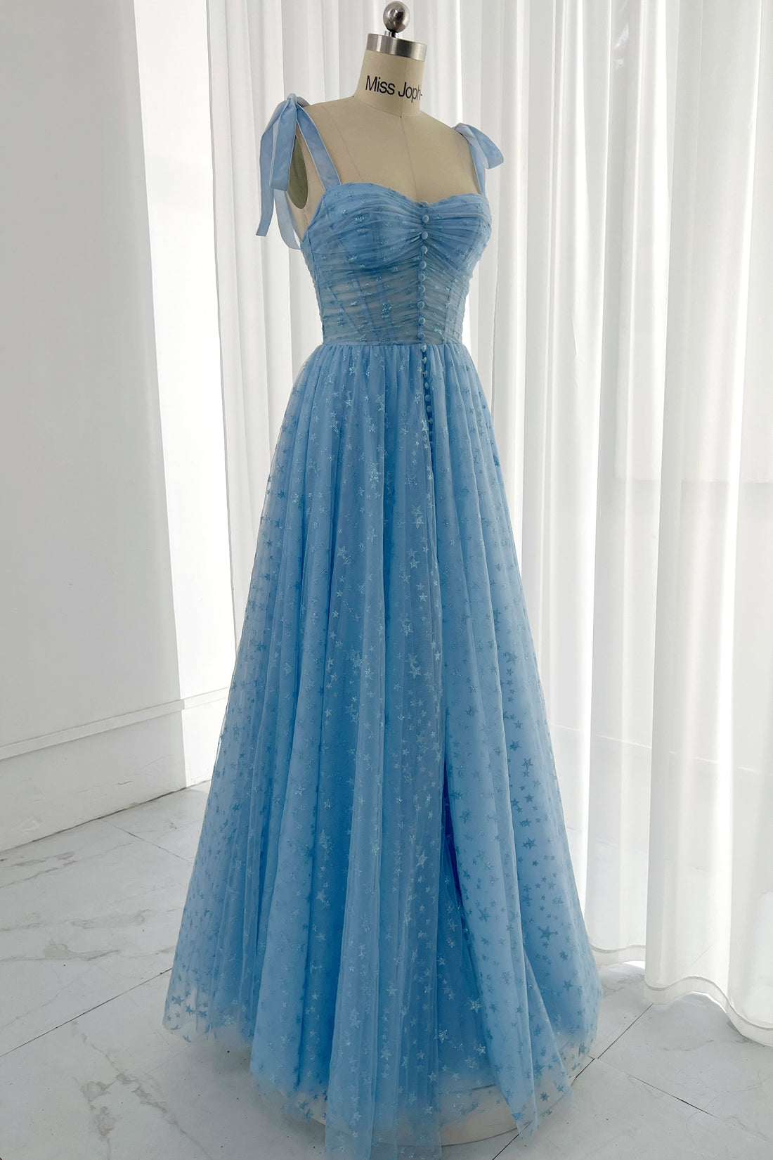 MissJophiel Sweetheart Sky Blue Slit Long Prom Dress with Removable Straps