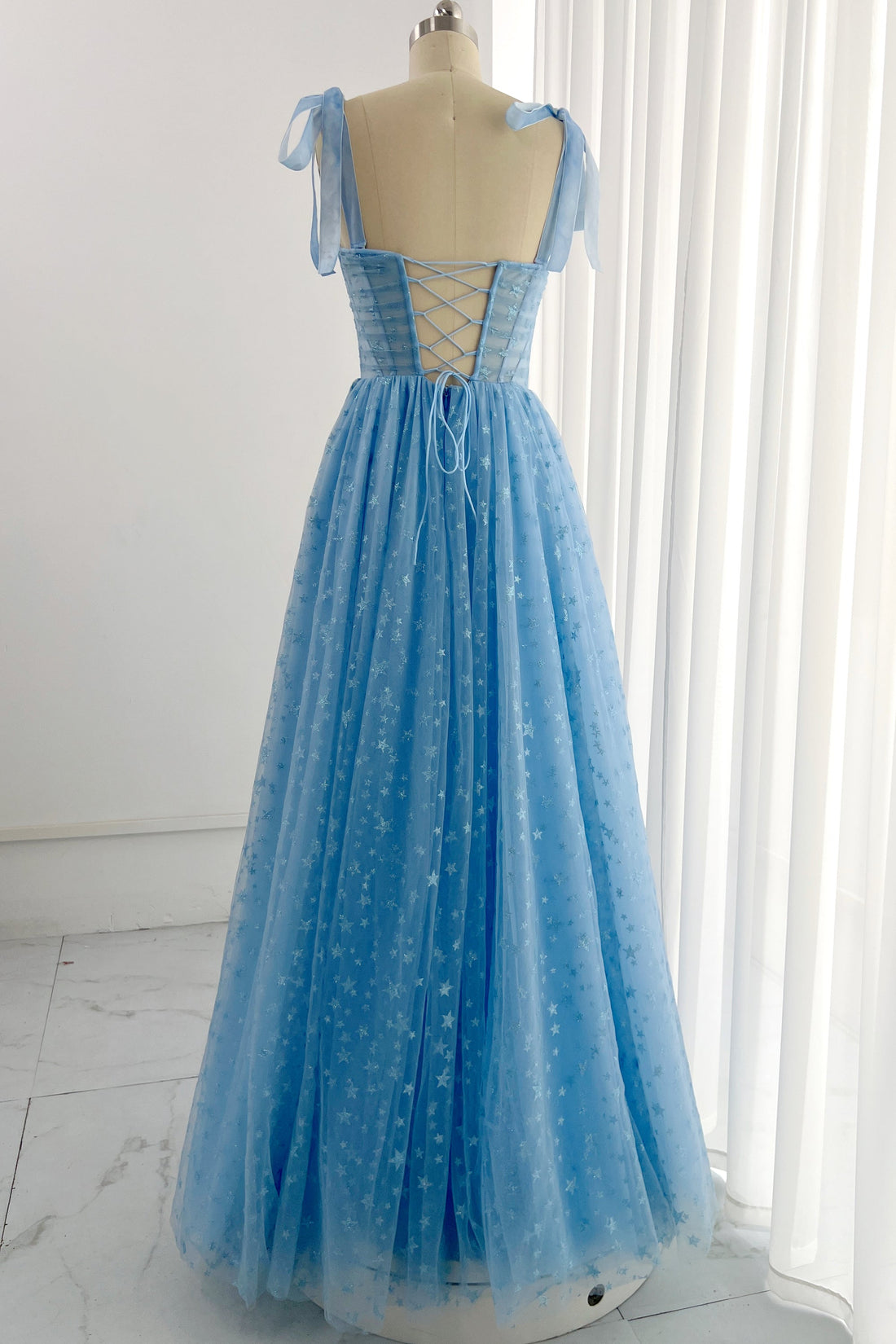 MissJophiel Sweetheart Sky Blue Slit Long Prom Dress with Removable Straps